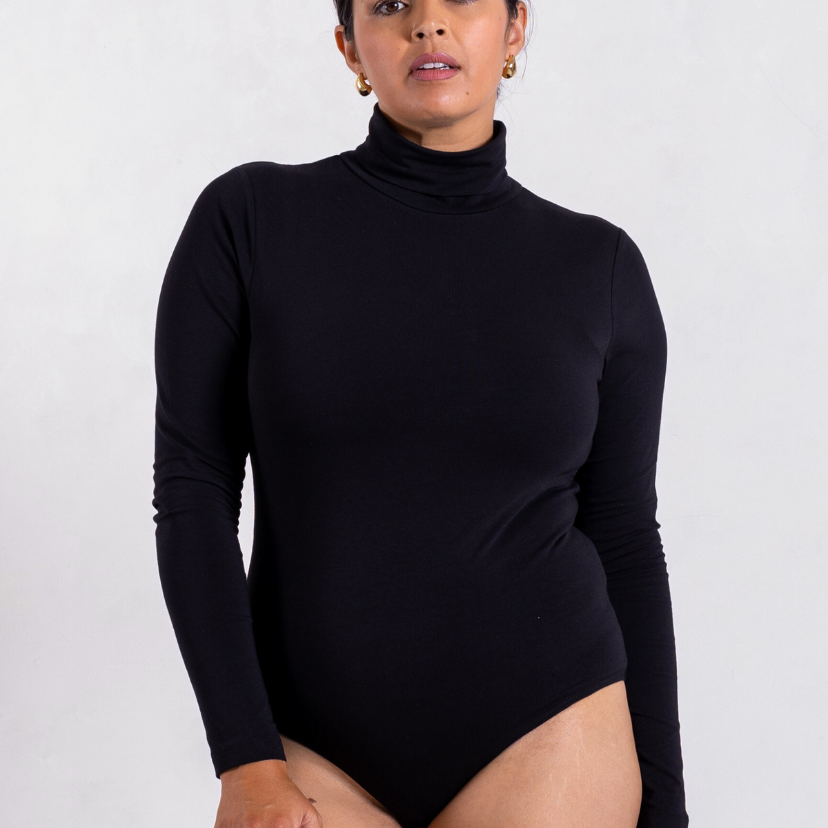 Black Organic Cotton Long Sleeve V-Neck Bodysuit | Not Basics