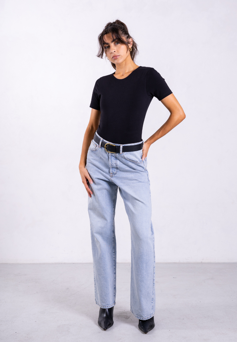 Black Organic Cotton Crew-Neck Women's Bodysuit | Not Basics – Pantee